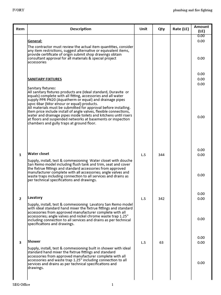 Plumbing & Fire Fighting BOQ | PDF | Plumbing | Pipe (Fluid Conveyance)