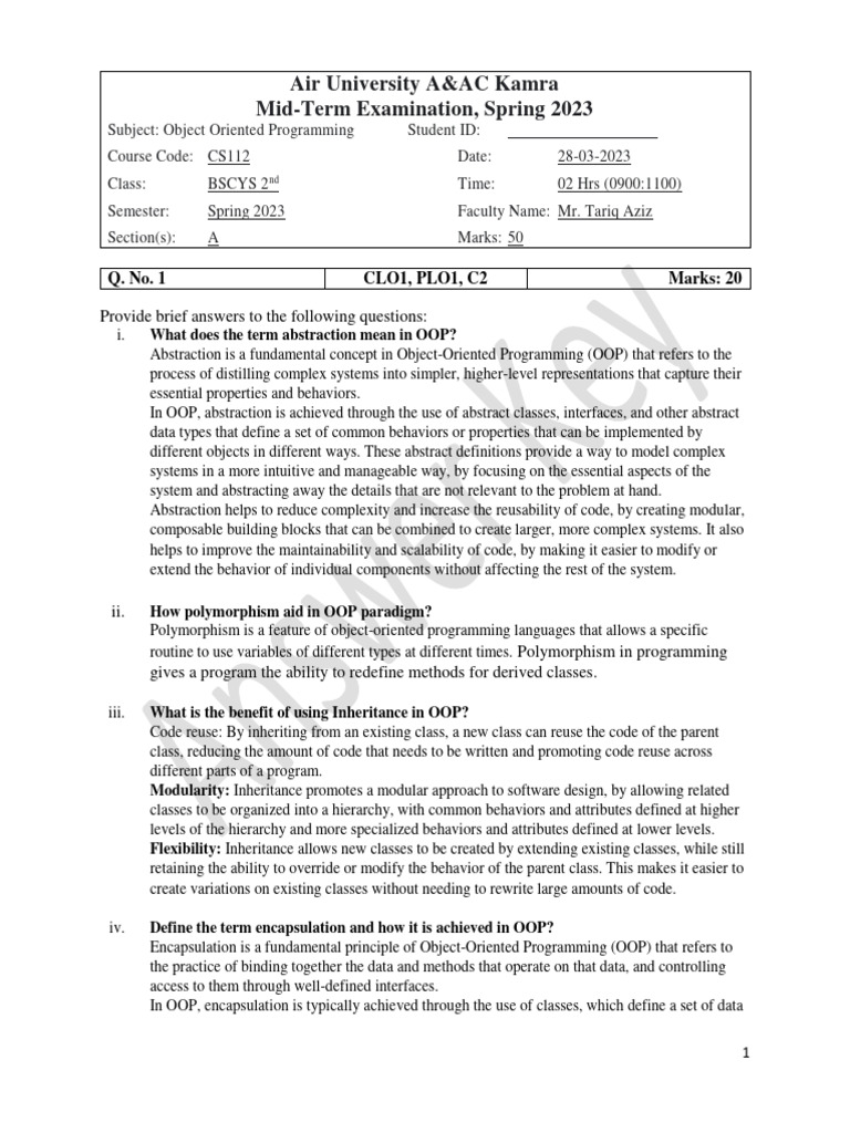 Mid Paper - Solution | Download Free PDF | Inheritance (Object Oriented ... Mid Paper - Solution | Download Free PDF | Inheritance (Object Oriented ...