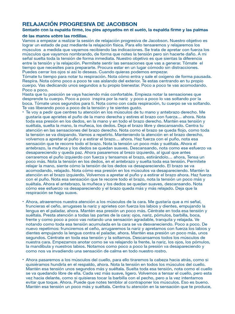 Instrucciones RELAJACIÓN PROGRESIVA | PDF | Mano | Cara