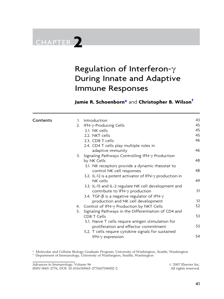 Regulation Of Interferon G During Innate And Adaptive Immune Responses