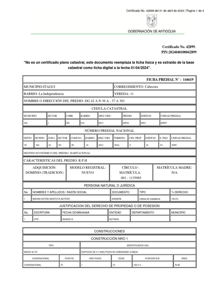 Ficha Catastral Edificio Girasoles | PDF | Ingeniería de Edificación | Materiales de construcción