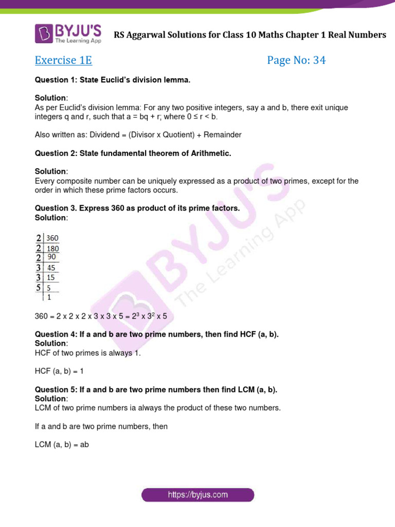 RS Aggarwal Solution Class 10 Maths Chapter 1 Real Number Exercise 1E | PDF | Number Theory ...