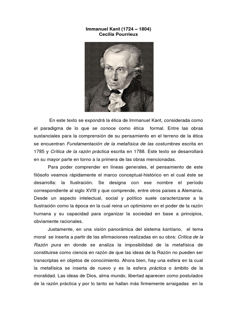 Kant Immanuel Cecilia Pourrieu - Guia de lectura | PDF | Immanuel Kant | Moralidad