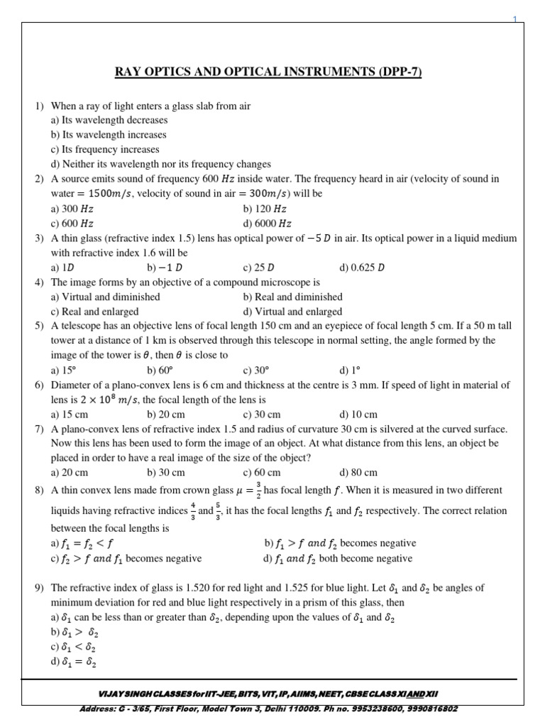 (Ch-9) Ray DPP 7 | PDF | Optics | Electromagnetic Radiation