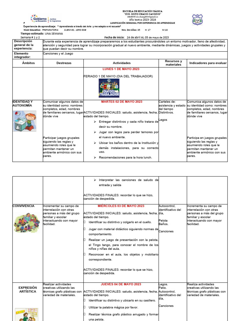 PLANIFICACION 1 y 2 SEMANA | PDF | Modificación de comportamiento | Aprendizaje