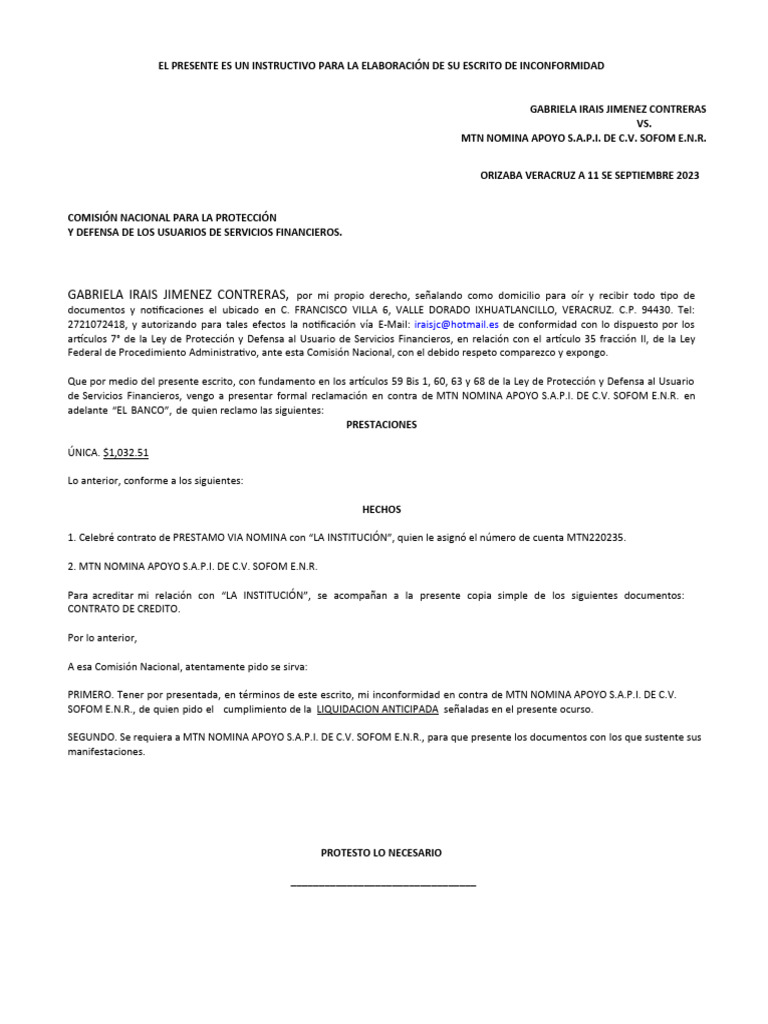 Formato Queja Condusef PDF | PDF