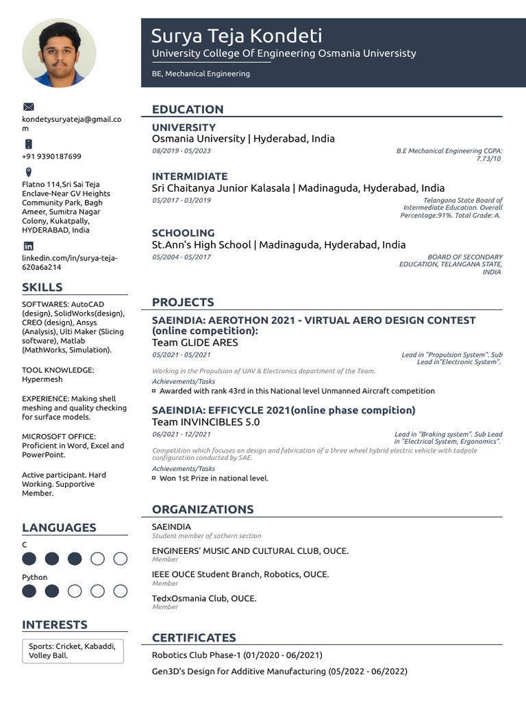 Surya Teja's Resume | PDF | Engineering