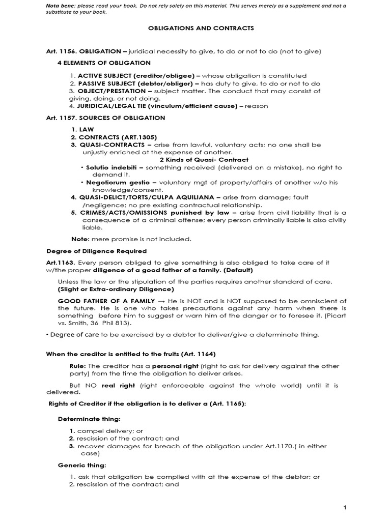 ObliCon Part 1 | Download Free PDF | Law Of Obligations | Payments
