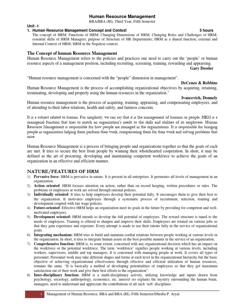 Unit-1_HRM-Handouts-2023-pdf. | PDF | Human Resource Management | Human Resources