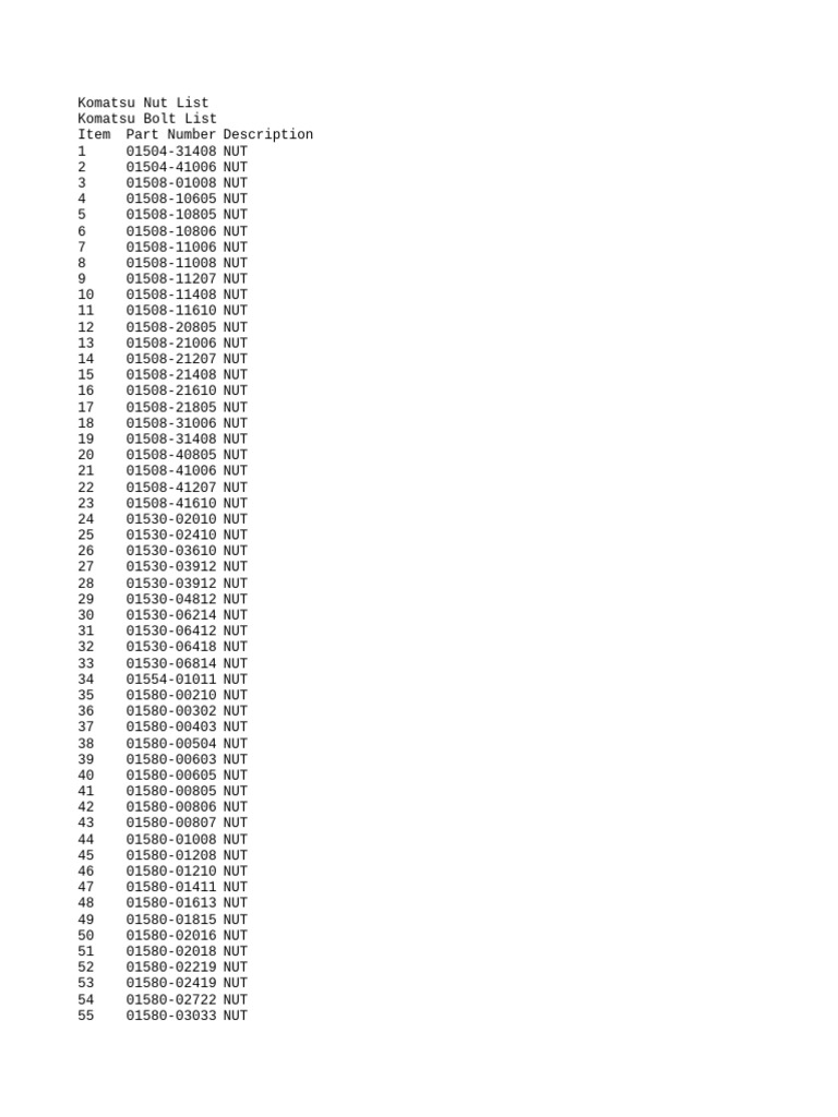 Komatsu Bolts Nuts | PDF