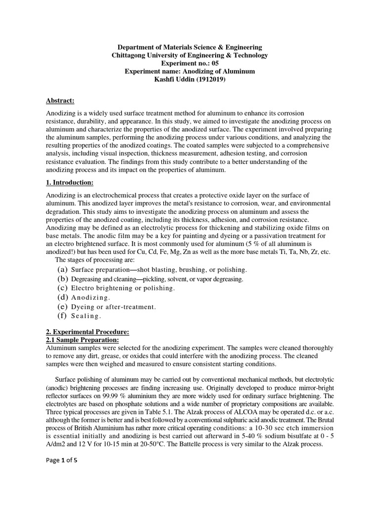 Anodizing On Al Pdf Corrosion Sulfuric Acid