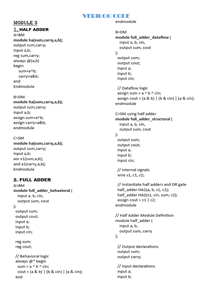 Pages Per Sheet 2 Copies 5 Verilog Code Final Pdf Electrical Circuits Electronic Circuits