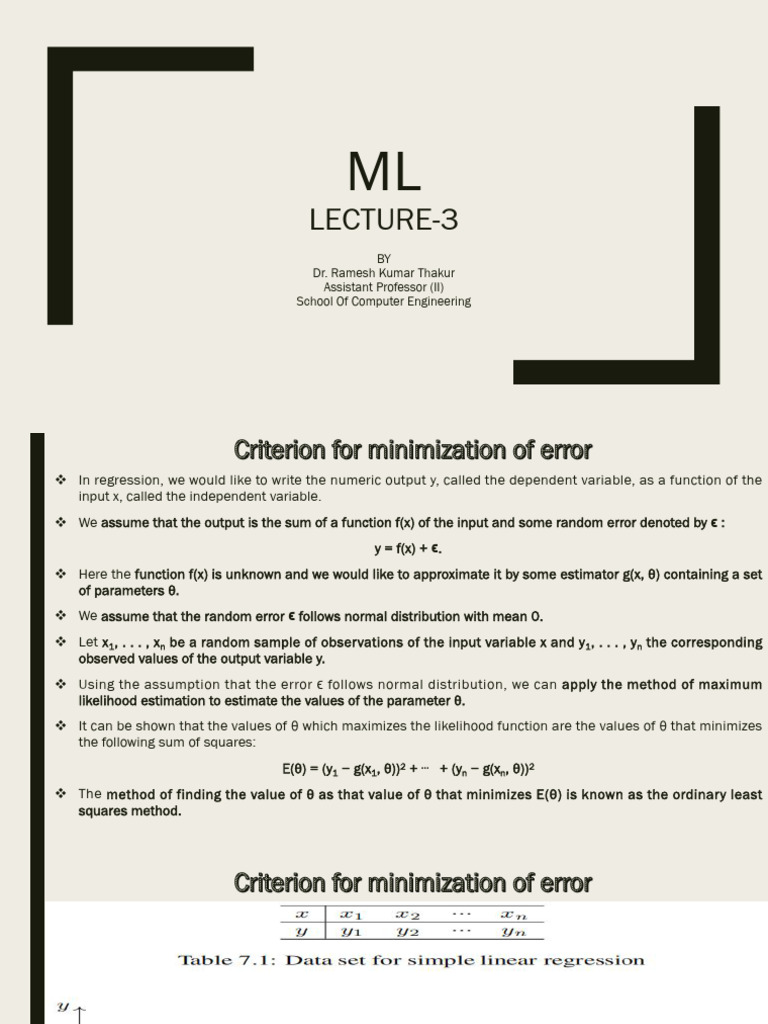 ML Lec-3 | PDF | Regression Analysis | Least Squares