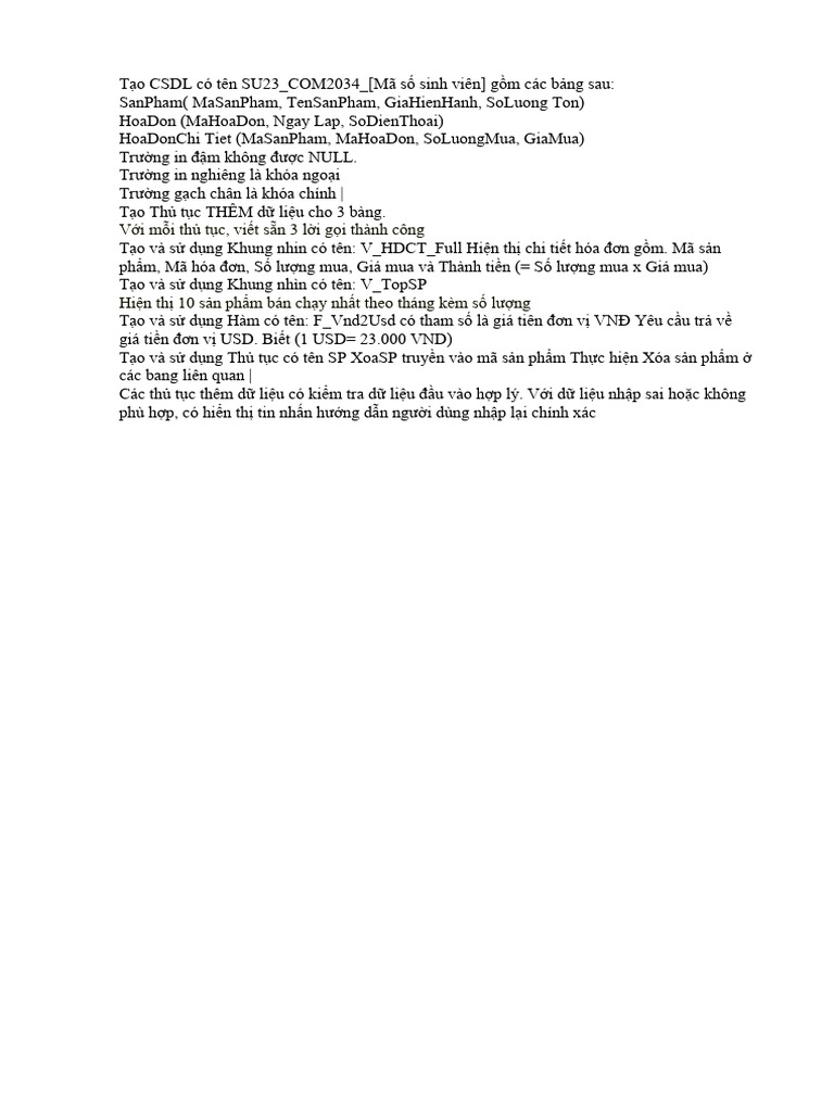 T o CSDL Có Tên Su23 | PDF