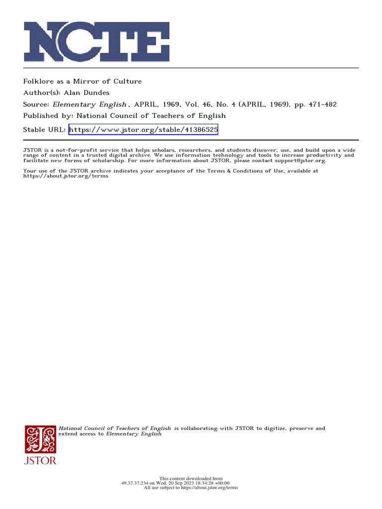(IMP) Dundes FolkloreMirrorCulture 1969 | PDF | Folklore