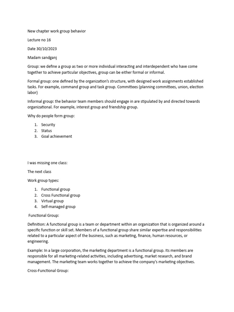 New chapter work group behavior | PDF | Marketing | Business