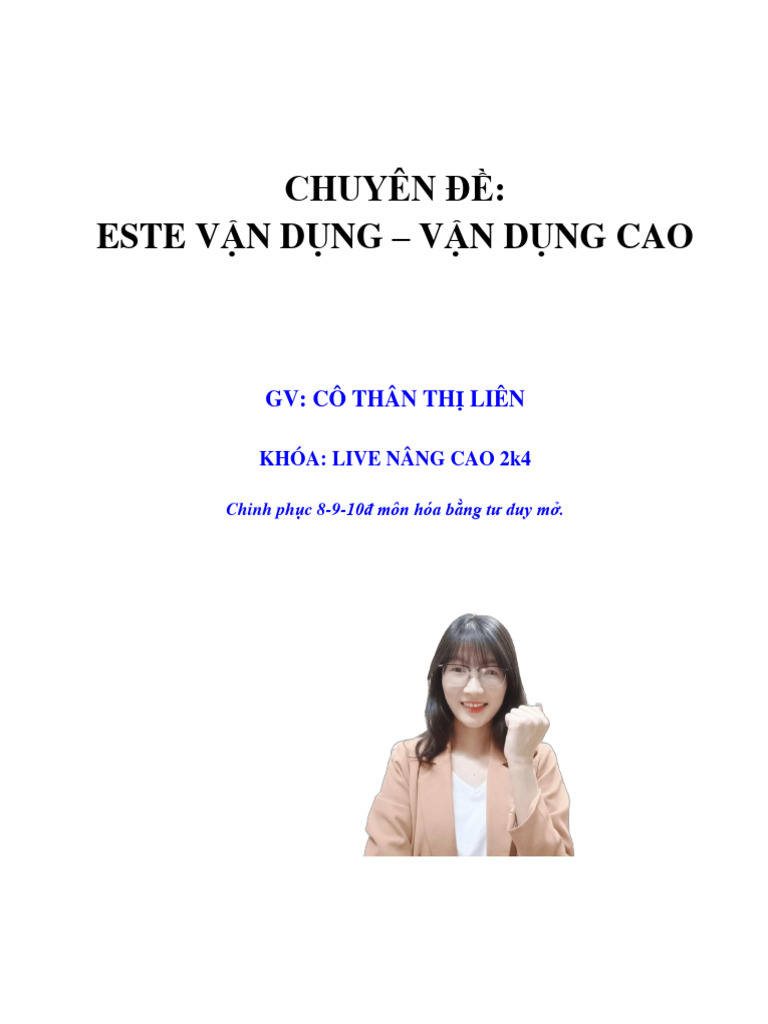 Chuyên đề ESTE NÂNG CAO - khóa 2k4 - Cô Thân Thị Liên | PDF
