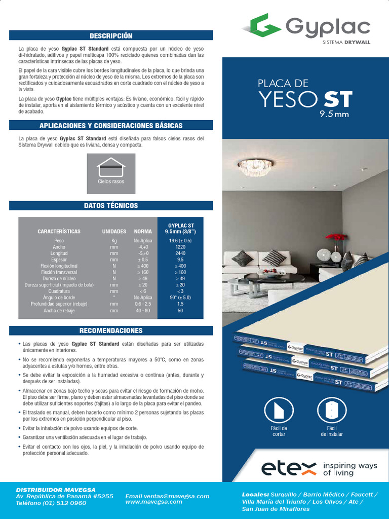 Placa de Yeso Gyplac ST Standard: Ventajas y Usos | PDF | Ingeniería de ...