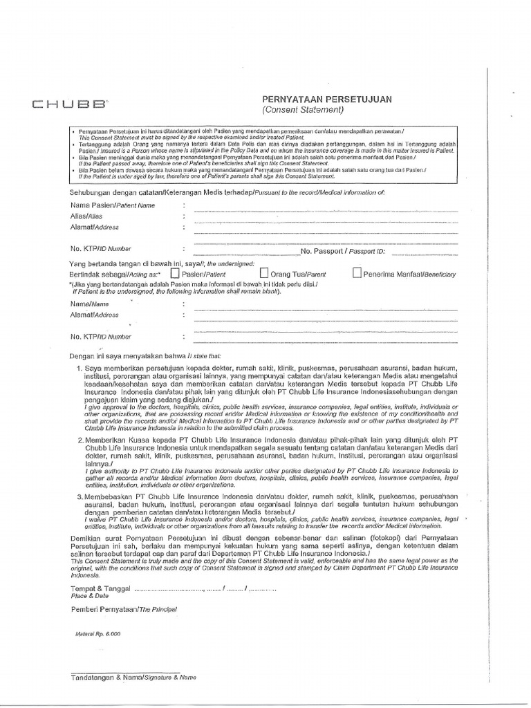 Surat Kuasa CHUBB Informasi Medis | PDF