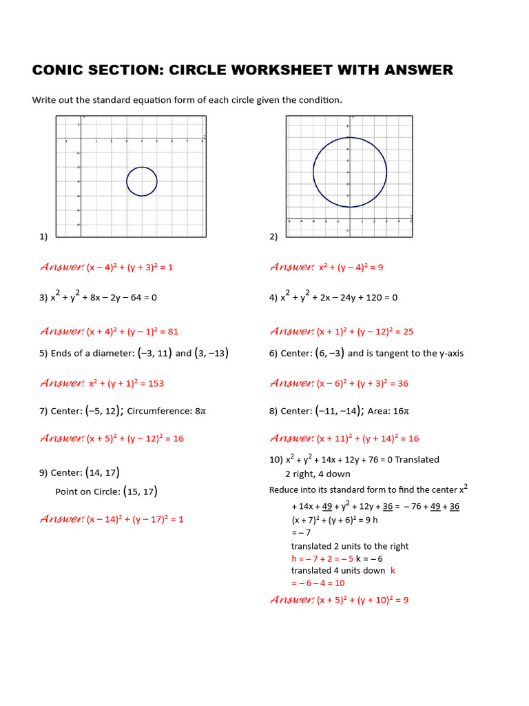 BASIC CALCULUS - CIRCLE WORKSHEET WITH ANSWER | PDF