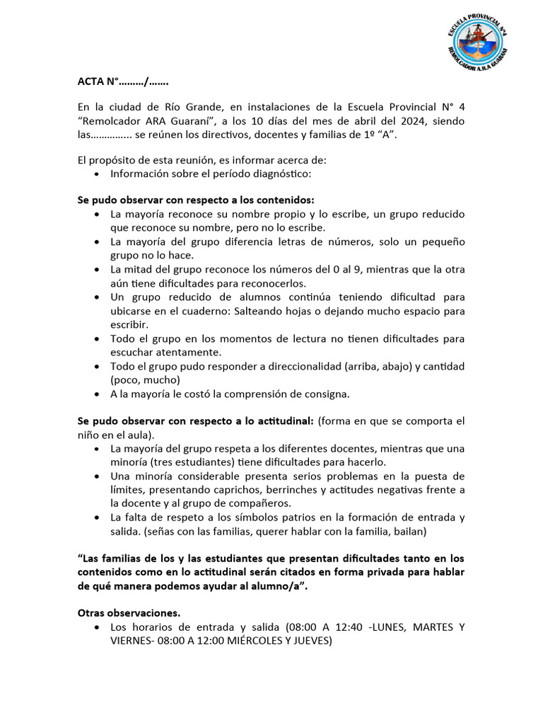 ACTA N 1 Diagnostico | PDF