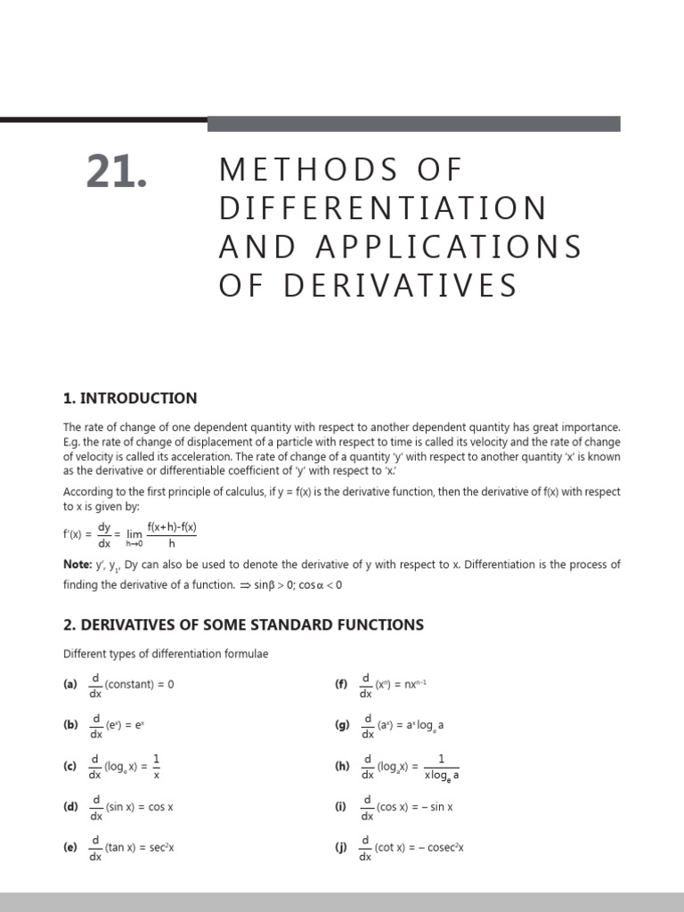 7 Methods Of Differentiation And Applications Of Derivativestheory