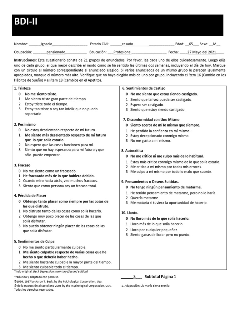 Ejemplo Bdi-Ii | PDF