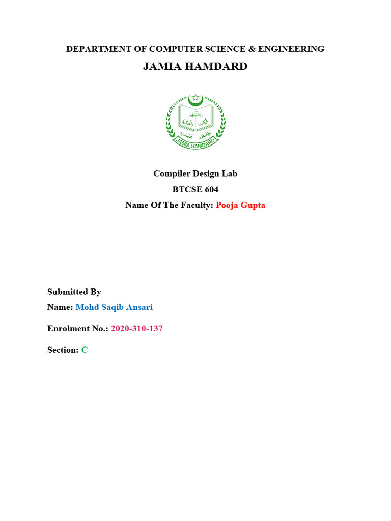 2020-310-137 Assignment 6 Compiler Design Lab Mohd Saqib Btech Cse Sec ... 2020-310-137 Assignment 6 Compiler Design Lab Mohd Saqib Btech Cse Sec ...