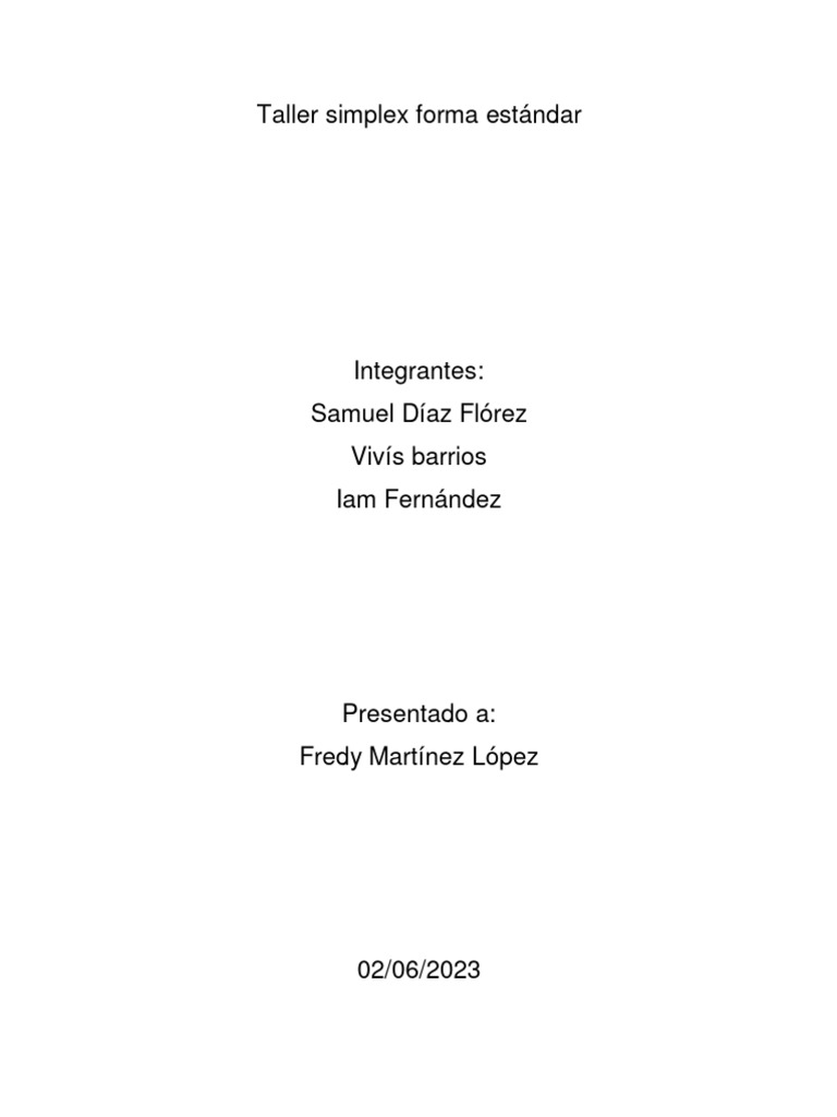 Taller Simplex Forma Estándar | PDF