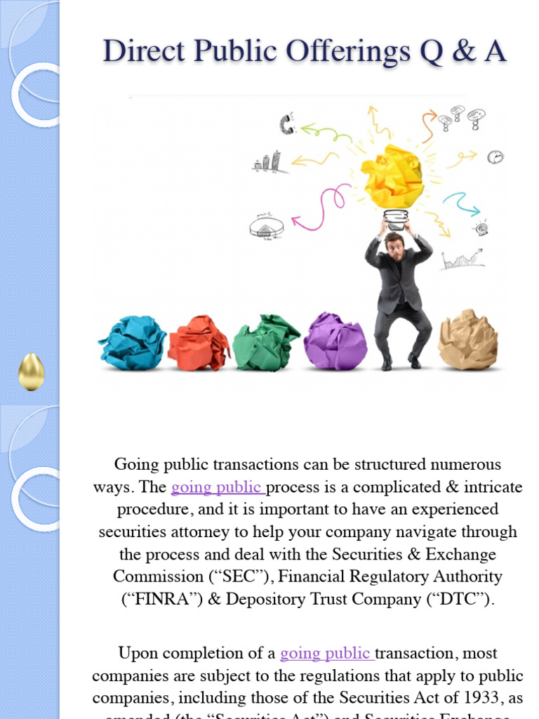Direct Public Offerings Q & A by Securities Lawyer 101 | PDF ...