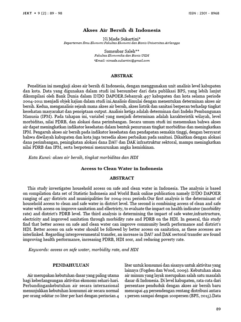 Akses Air Bersih Di Indonesia | PDF