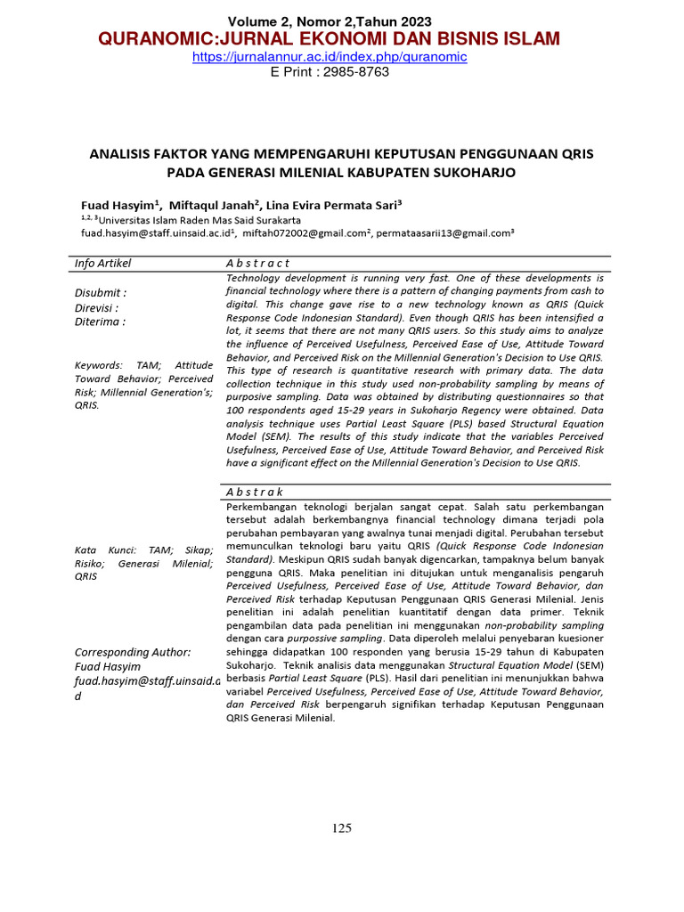Analisis Faktor Yang Mempengaruhi Keputusan Penggunaan QRIS Pada Generasi Milenial Kabupaten ...