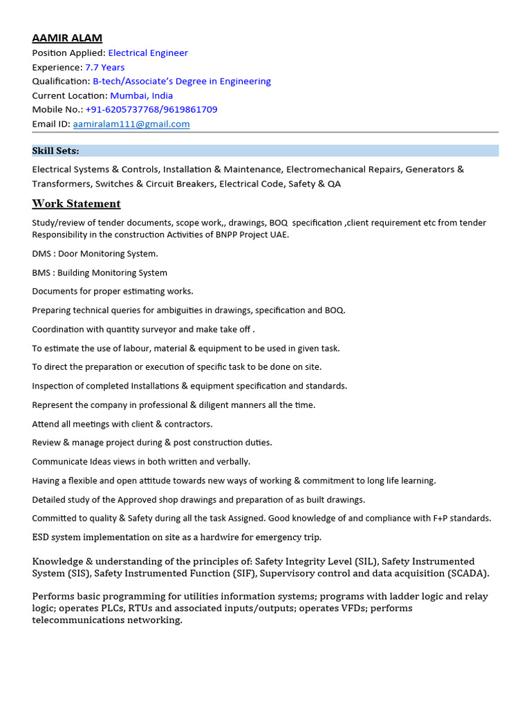 Electrical Engineer | PDF | Programmable Logic Controller | Instrumentation