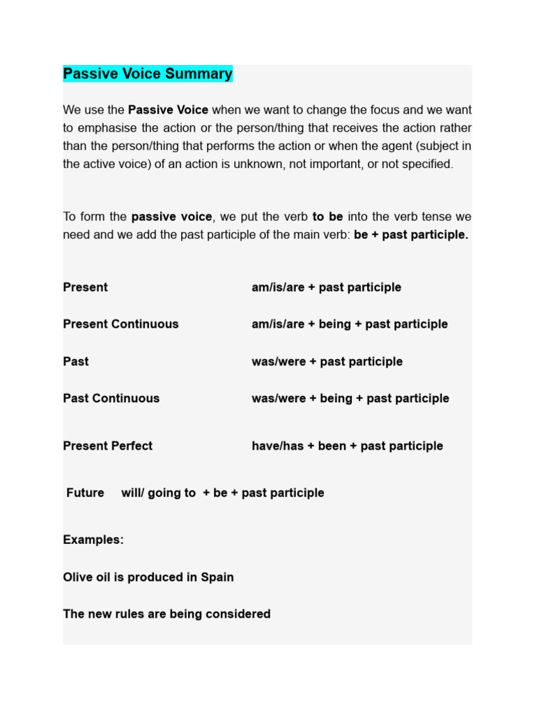 Passive Voice Explanation | PDF | Perfect (Grammar) | Verb