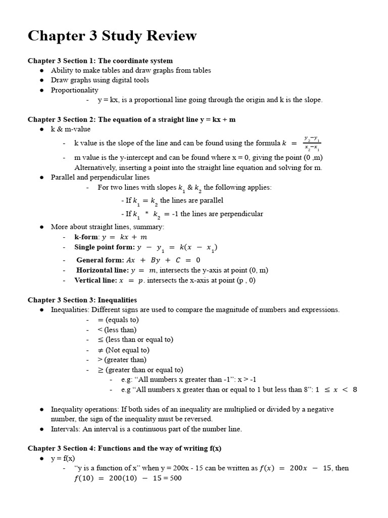 Chapter 3 Study Review | PDF | Line (Geometry) | Cartesian Coordinate ...