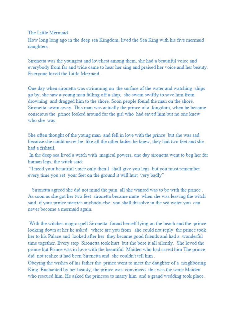 The Little Mermaid's Sacrifice Story | PDF | Mermaid | Literary Motifs