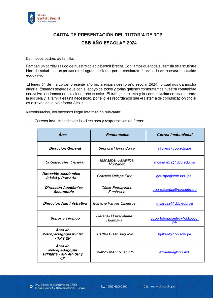 Presentación Tutor 3CP CBB 2024 | PDF | Instituciones educacionales