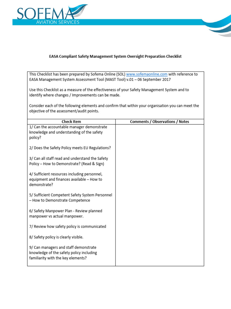 EASA-Compliant-Safety-Management-System-Oversight-Preparation-Checklist ...
