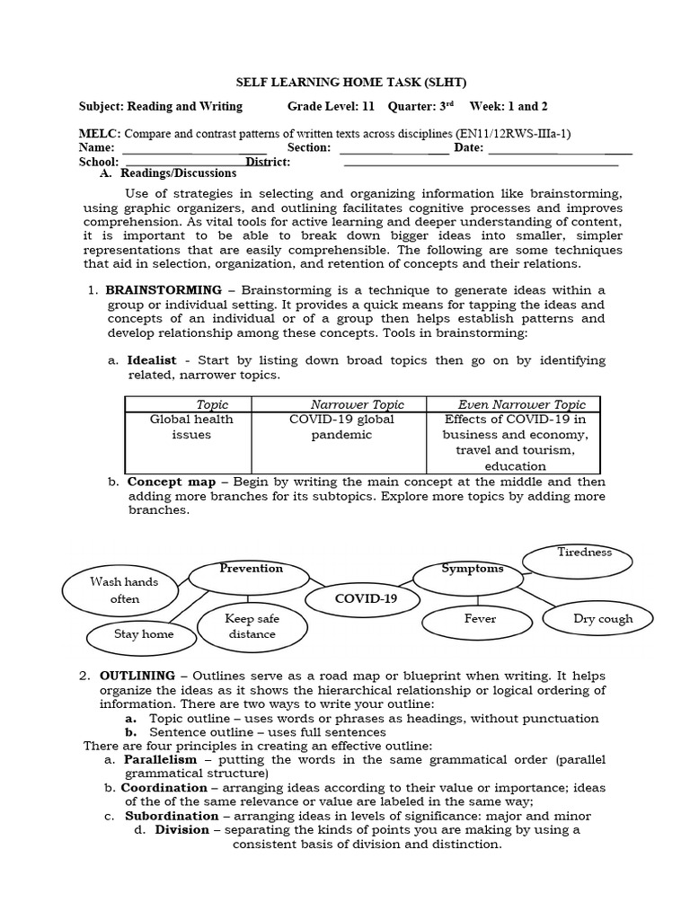 Reading and Writing - SLHT Week 1 and 2 | PDF | Reading Comprehension ...