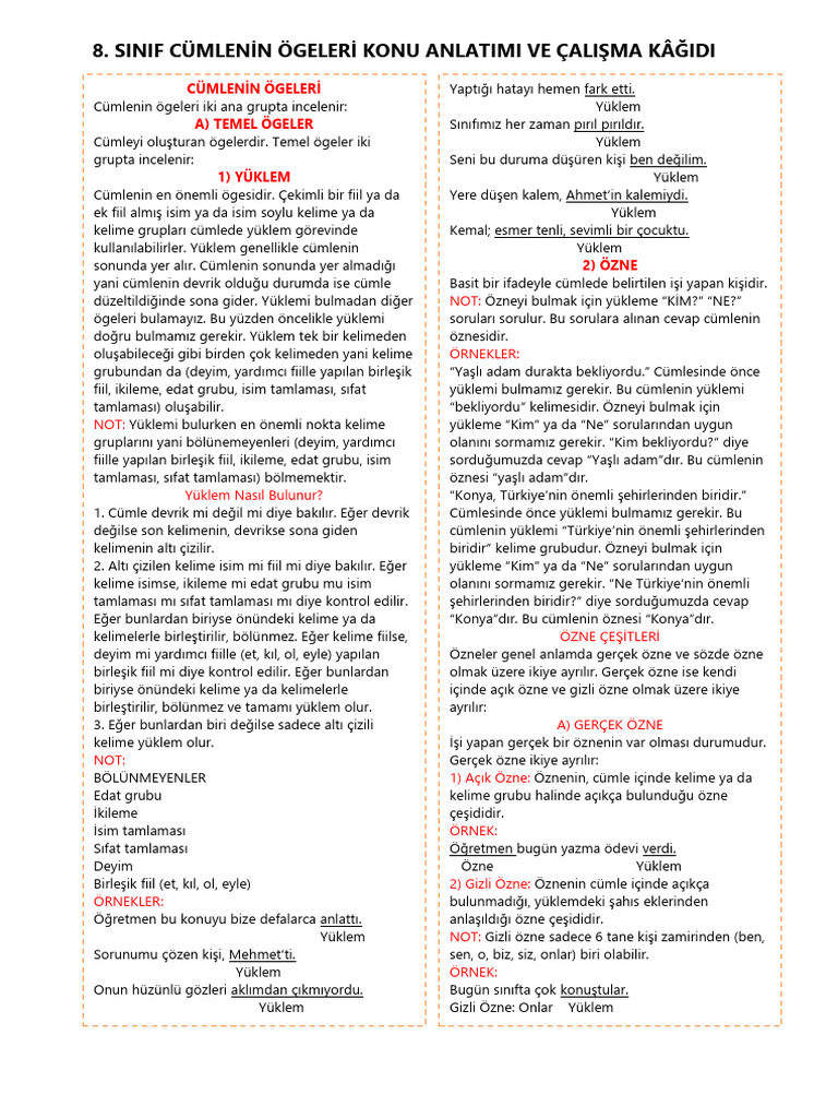8. Sınıf Cümlenin Ögeleri (Salih Emre ÖNAL) | PDF