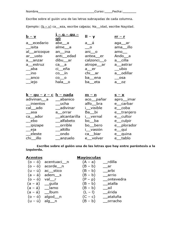 Ortografía fichas | PDF