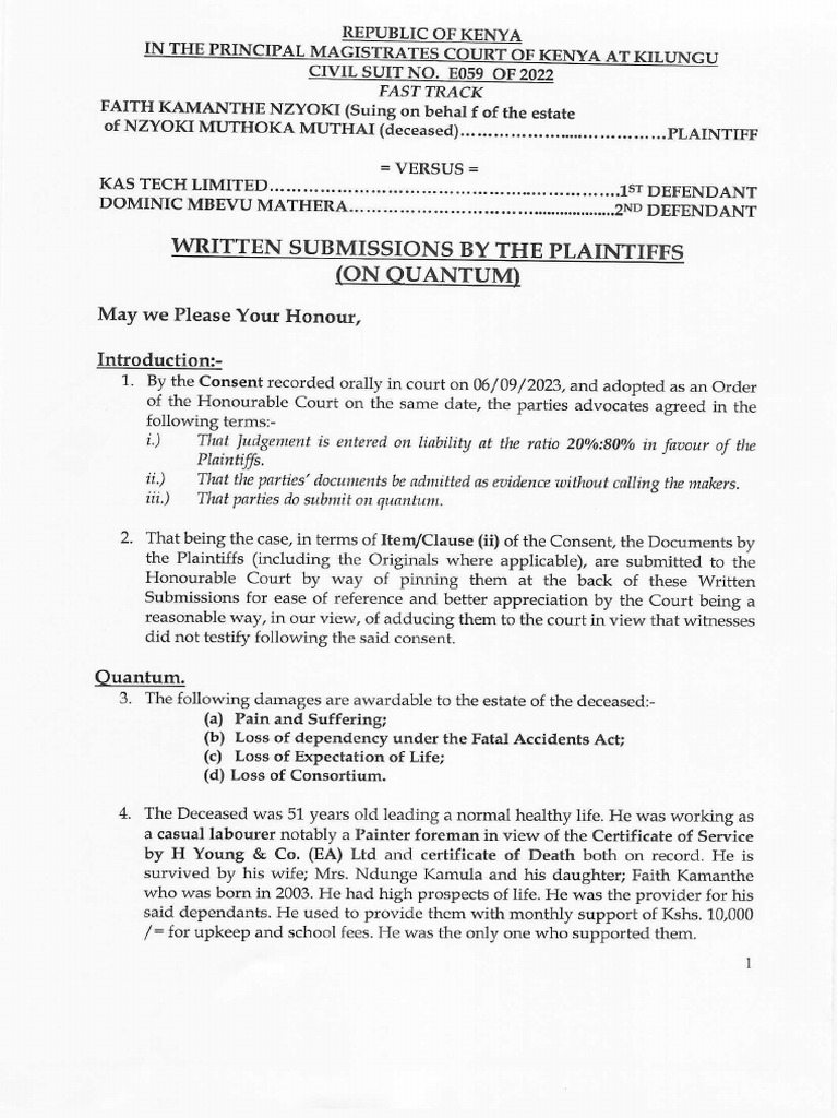 Written Submission Estate of Nzyoki | PDF