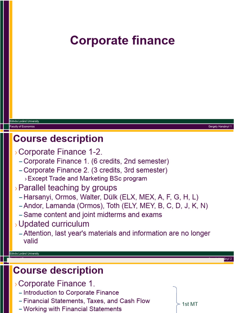 Corporate Finance 1 - 2 Lecture | PDF | Stocks | Equity (Finance)