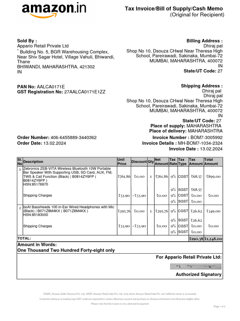 Speaker Tax Invoice | PDF | Invoice | Economies