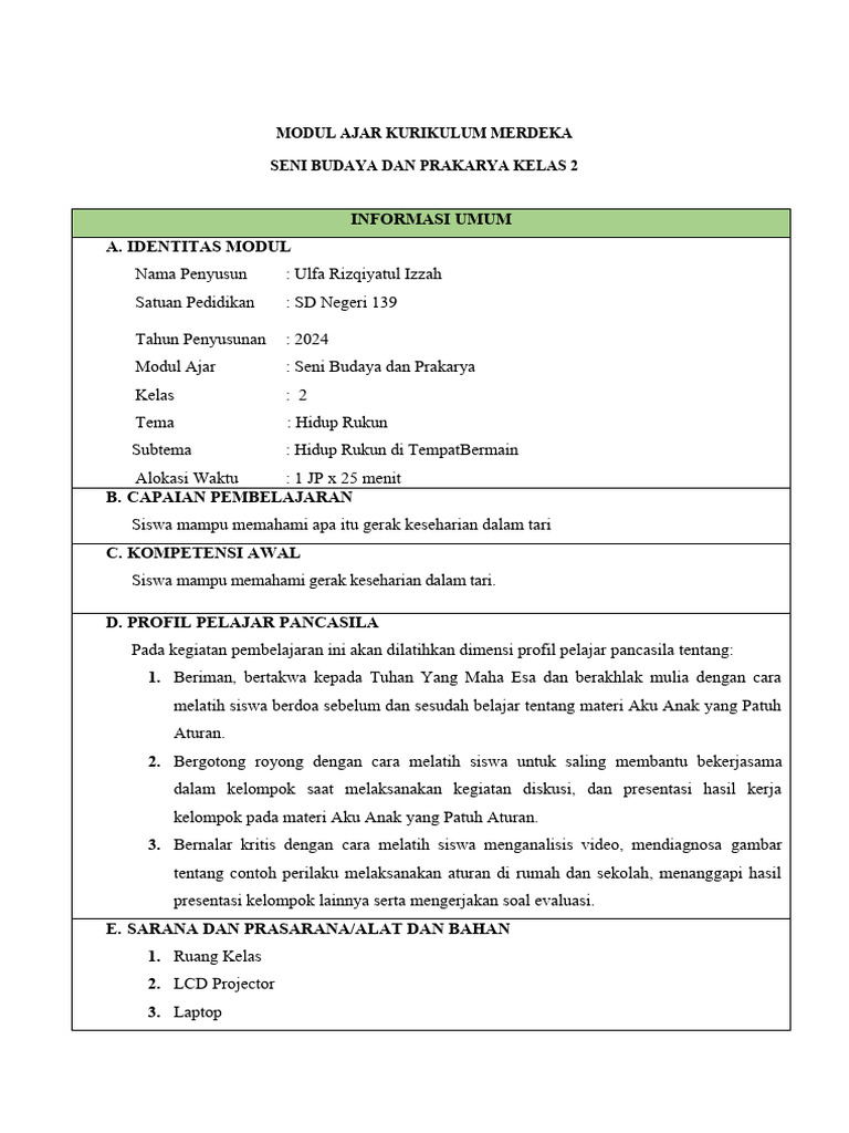 Modul Ajar Seni Budaya Kelas 2 SD | PDF