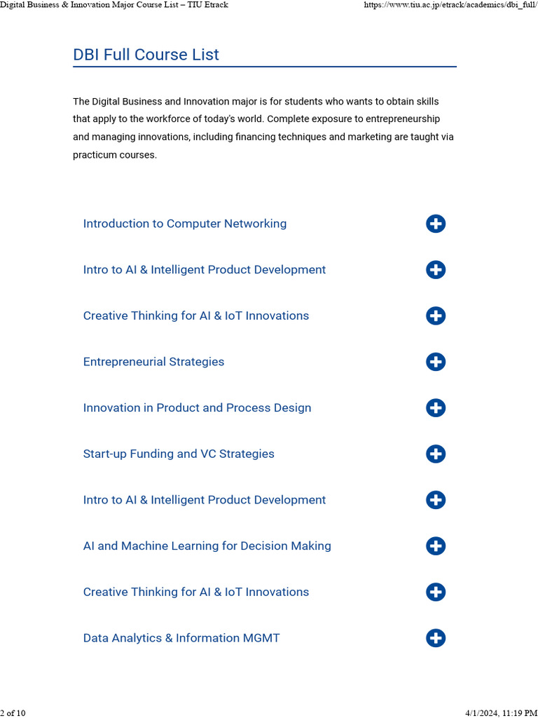 Digital Business & Innovation Major Course List – TIU Etrack | PDF | Analytics | Artificial ...