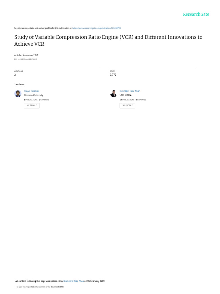 Study of Variable Compression Ratio Engine VCR and | PDF | Engines | Diesel Engine