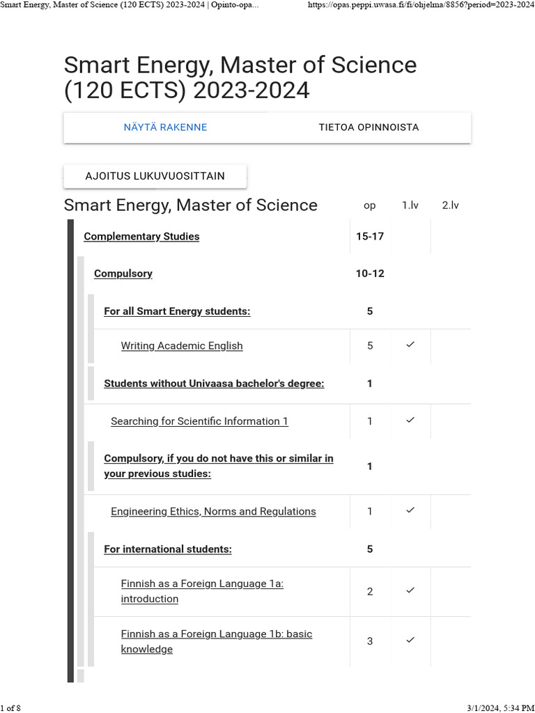 Smart Energy, Master of Science (120 ECTS) 2023-2024 Opinto-Opas 2023-2024 | PDF | Smart Grid ...