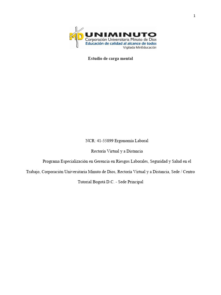 Estudio Caso Carga Mental F | PDF | Estrés (biología) | Seguridad y ...