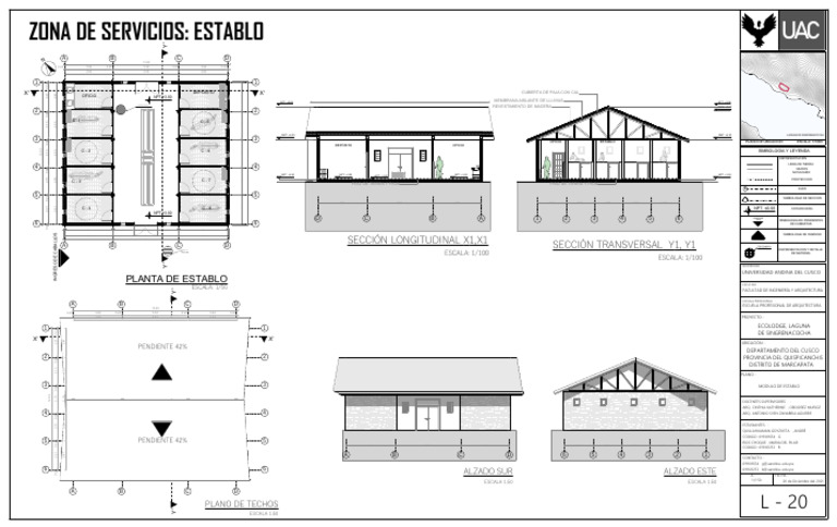 Zona de Servicios: Establo: Sección Transversal Y1, Y1 Sección ...